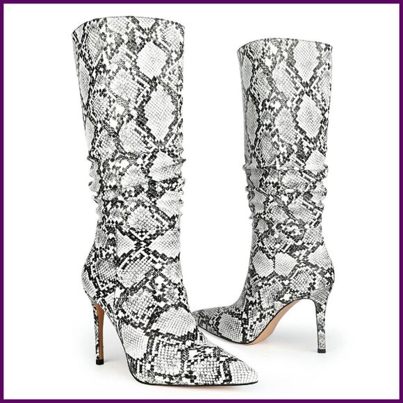 Shoes | Snakeskin Knee High Boots Pointed Toe Stiletto Heel Womens Size ...